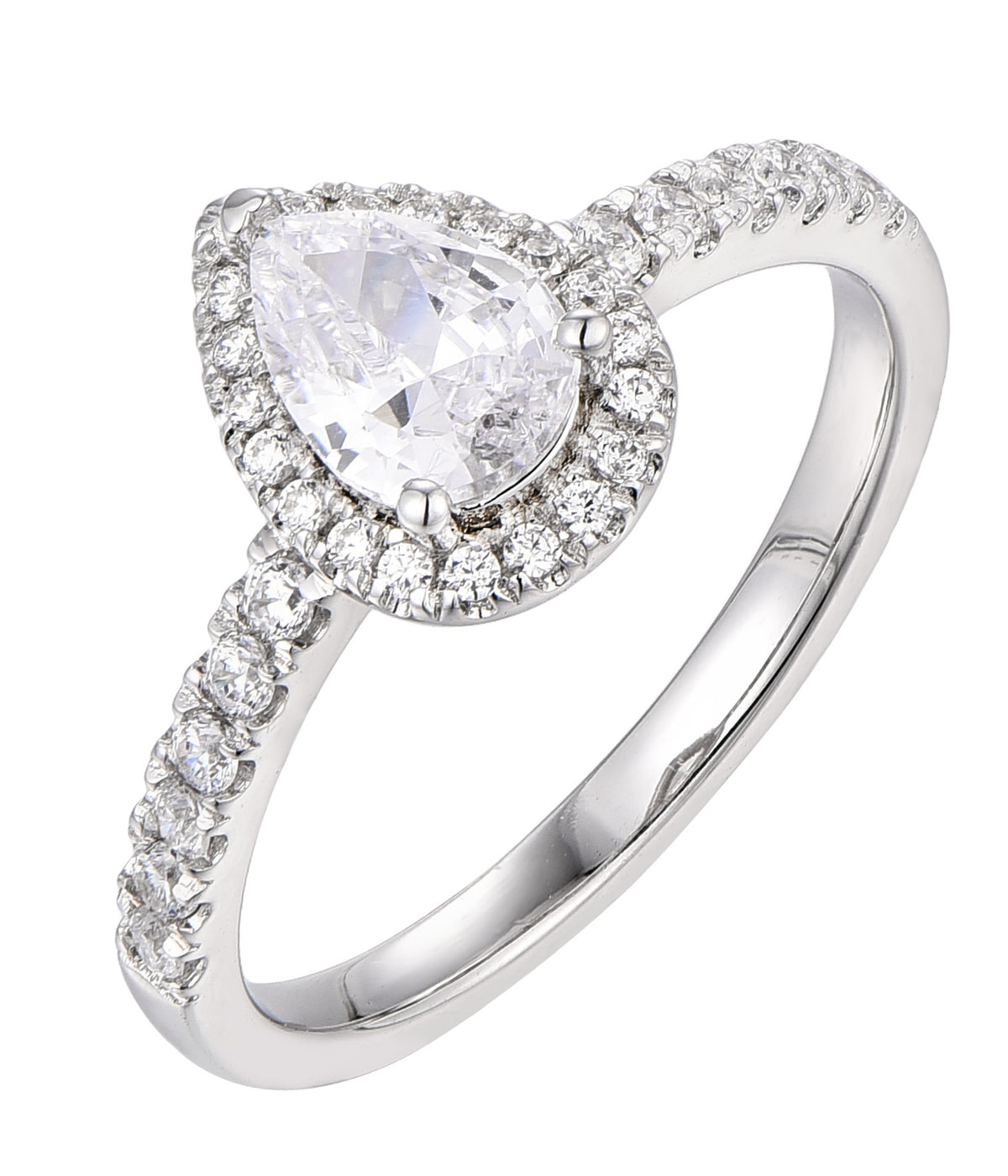 Casablanca Sterling Silver Pear-Shaped CZ Halo Ring with Pave Band ...